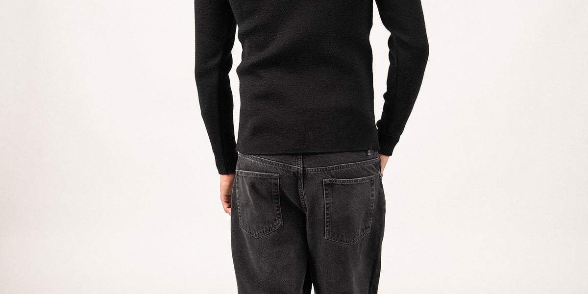 MATELOT - Wool Fisherman Sweater with Button Shoulder | Slim Fit (BLAC ...
