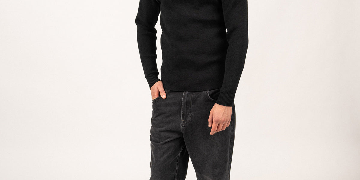 MATELOT - Wool Fisherman Sweater with Button Shoulder | Slim Fit (BLAC ...