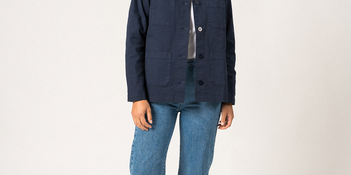 ALIZE - French Chore Jacket for Women | Workwear Cotton Canvas (NAVY ...