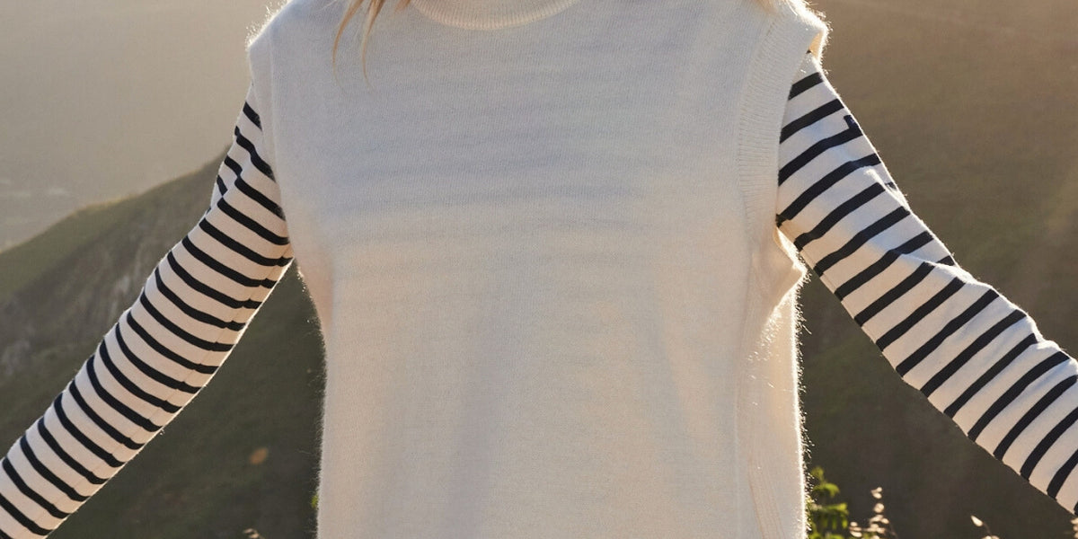 Women's Beige Side Slit Vest with Button Shoulder | Saint James ...